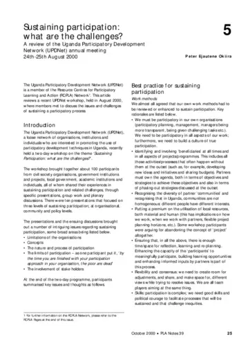 Sustaining participation: what are the challenges? A review of the ...