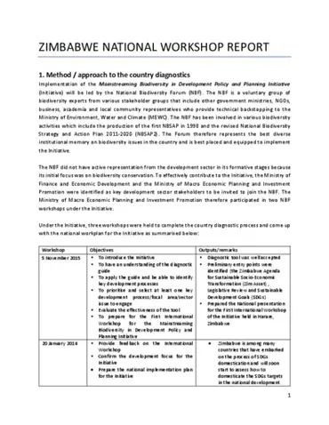 National Report on Mainstreaming Biodiversity into Development Planning ...