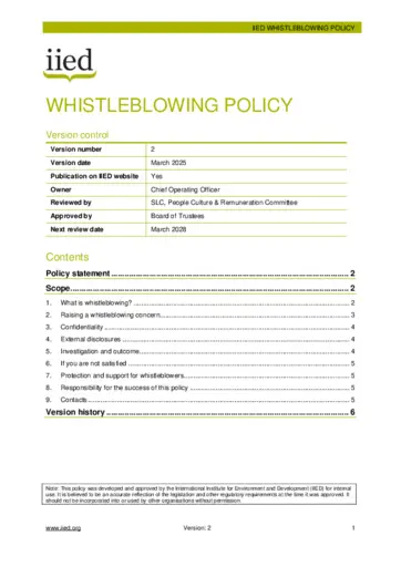 Whistleblowing policy | IIED Publications Library