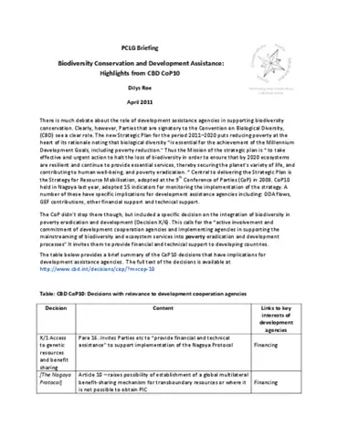 Biodiversity Conservation and Development Assistance: Highlights from ...
