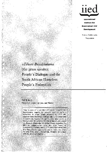 uTshani Buyakhuluma (The Grass speaks): People's Dialogue and the South ...