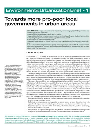 Towards more pro-poor local governments in urban areas | IIED ...